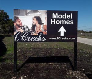 4. Flatbed Printed Sign on MDO with Painted Posts - Signs Austin